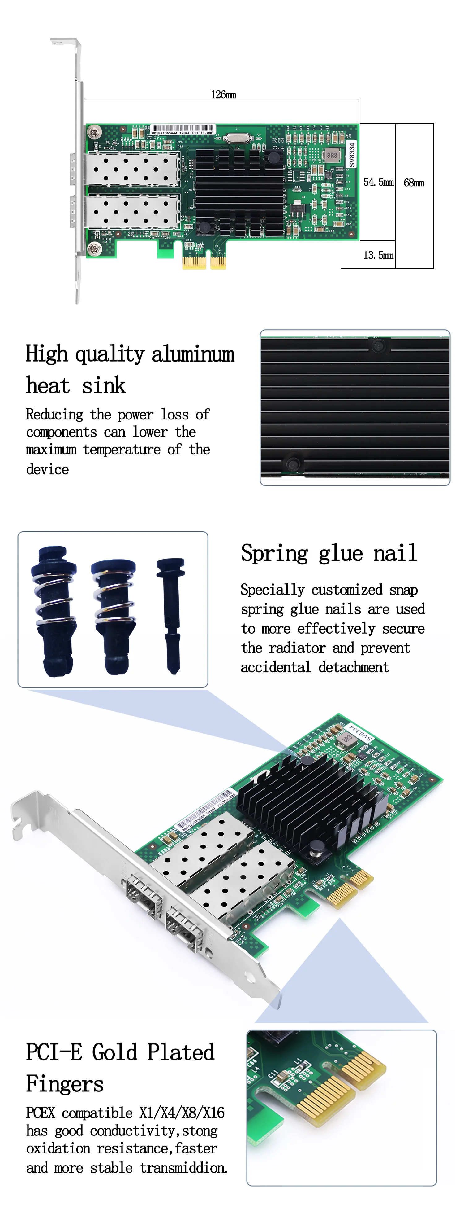 Network Interface Card Sv8334 Pcie V2.0 2.5gt/s X1 Lanes Bnt82576f2 ...