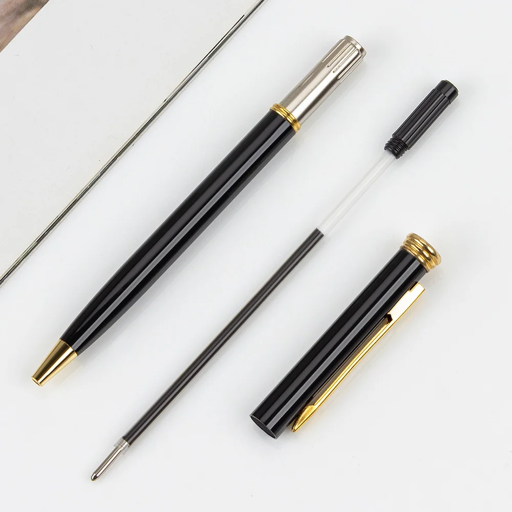 New Shiny Black Twist Slim Pen with Logo Thin Slim Ballpoint Pen