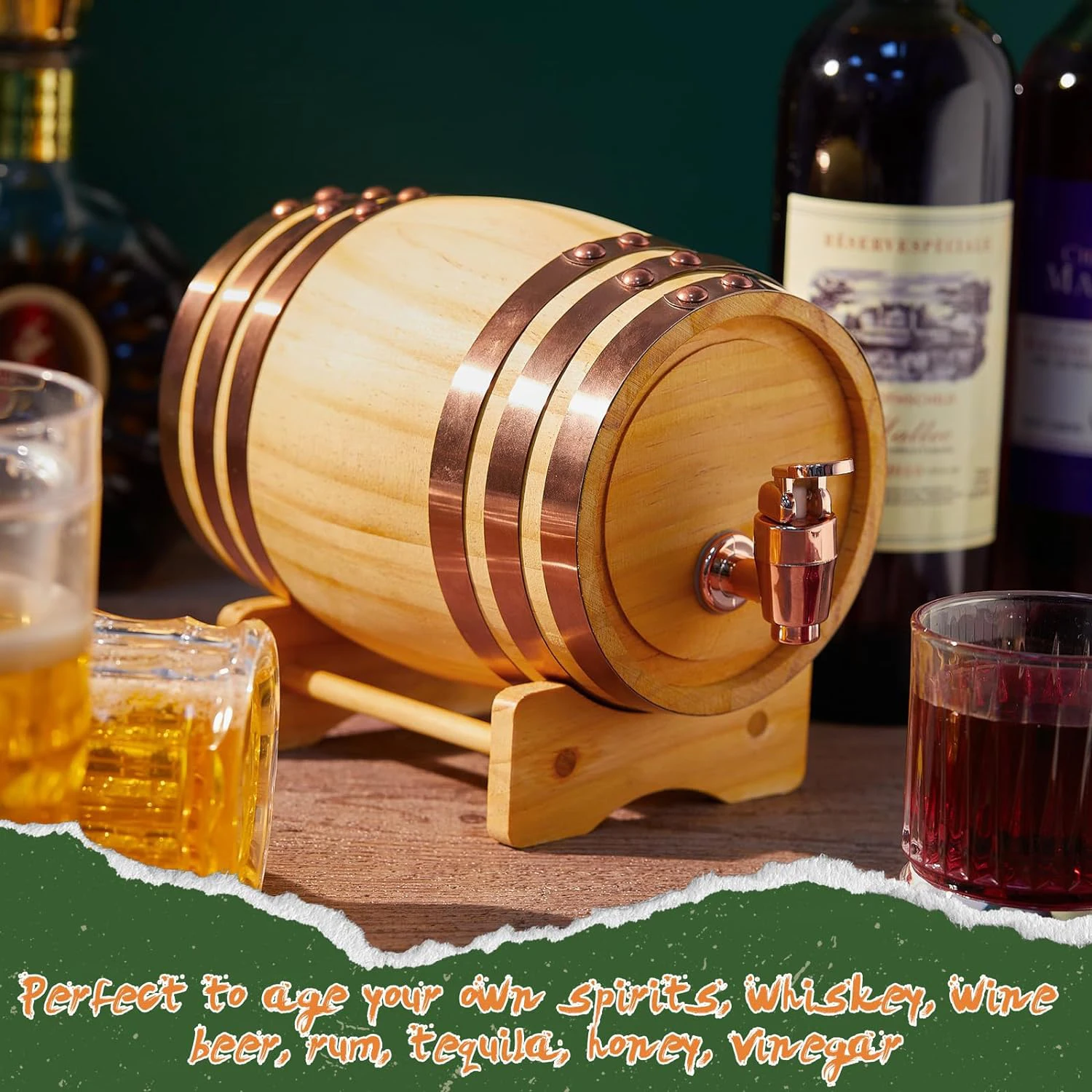 4 1-liter Cask Cocktail Tequila Spirit Whiskey Dispenser with Stand for ...