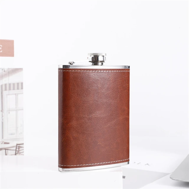 Custom Leather Liquor Flask - Stainless Steel Hip Flask