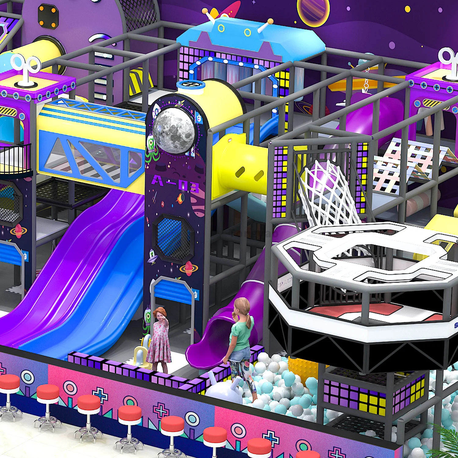Purple space Station kids playground indoor soft play naughty castle ...