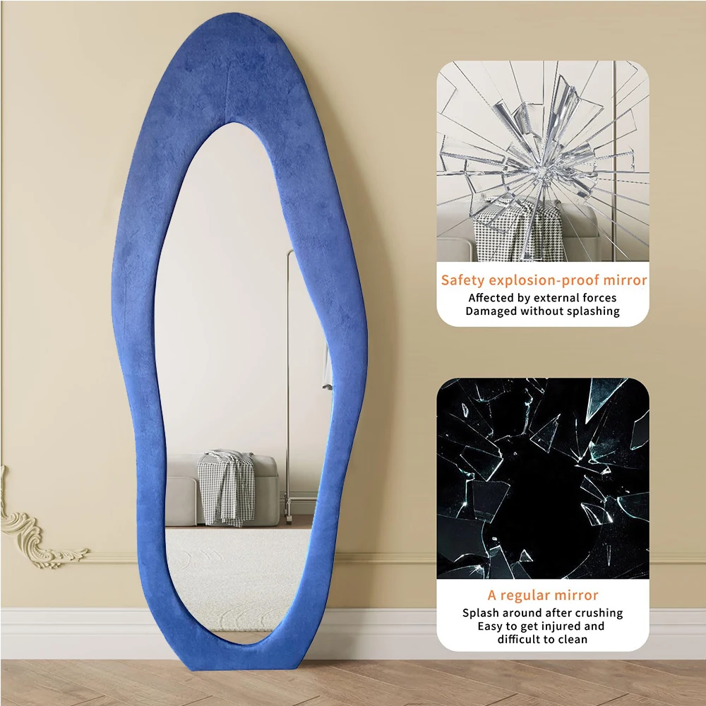 Long Wavy Mirror Full Length Beige Flannel Frameless Wavy Low Iron ...