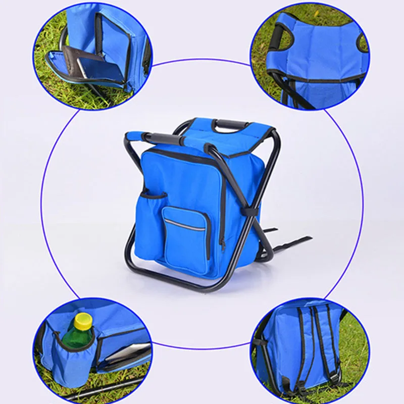 Folding Fishing Chair Backpack Cooler Bag Built-in Portable Stool Seat ...