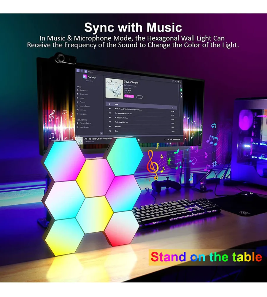 DIY RGB Lighting Smart Hexagon LED Wall Light Panels Music Sync APP ...