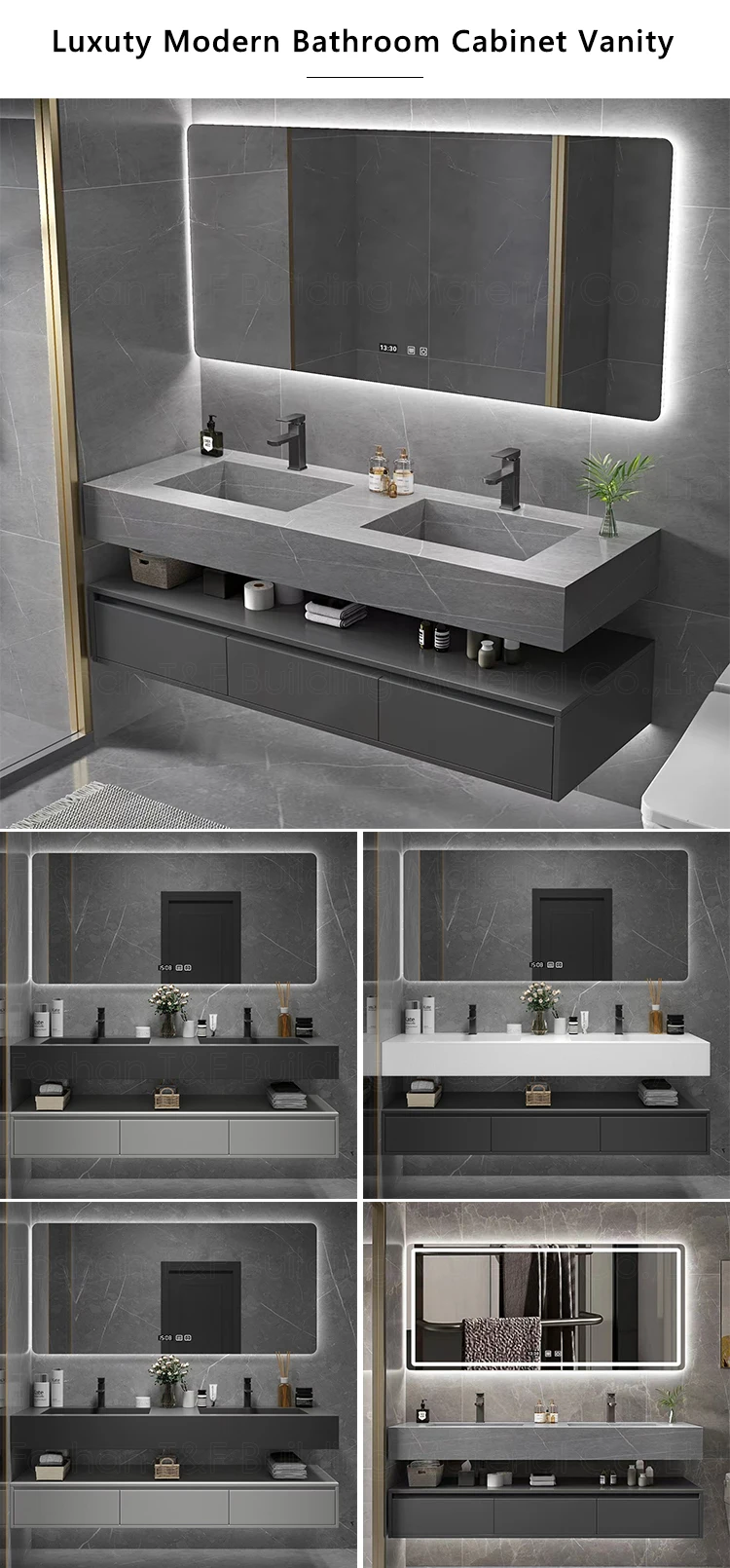 T&F Modern Luxury Hotel Wall Mount Solid Wood Bathroom Vanity