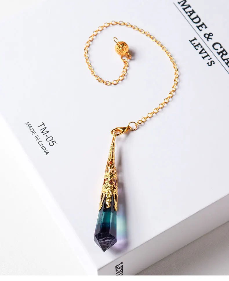Natural 7 Chakra Crystal Pendulum Rainbow Fluorite Pendulum Hexagonal Pointed Healing Spiritual ...