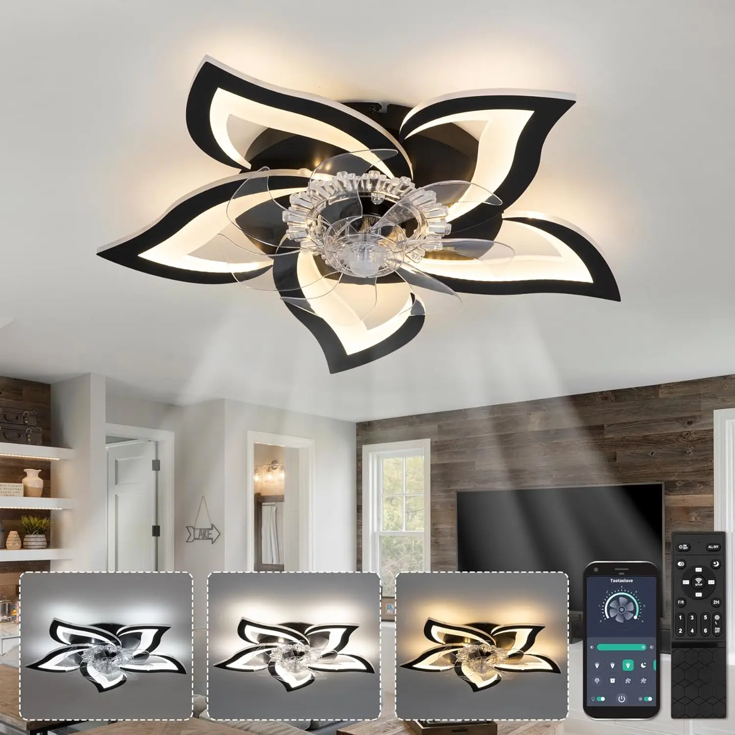 Ceiling Fan With Light Powerful 5 Blade Fan Blades Dc Motor Remote ...
