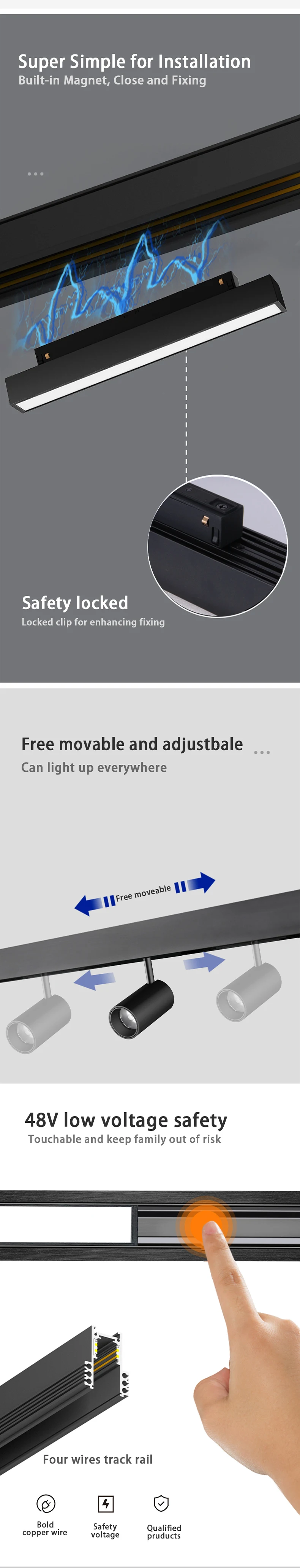 Commercial Adjustable Magnetic Led Track Light With Magnetic Track Rail ...