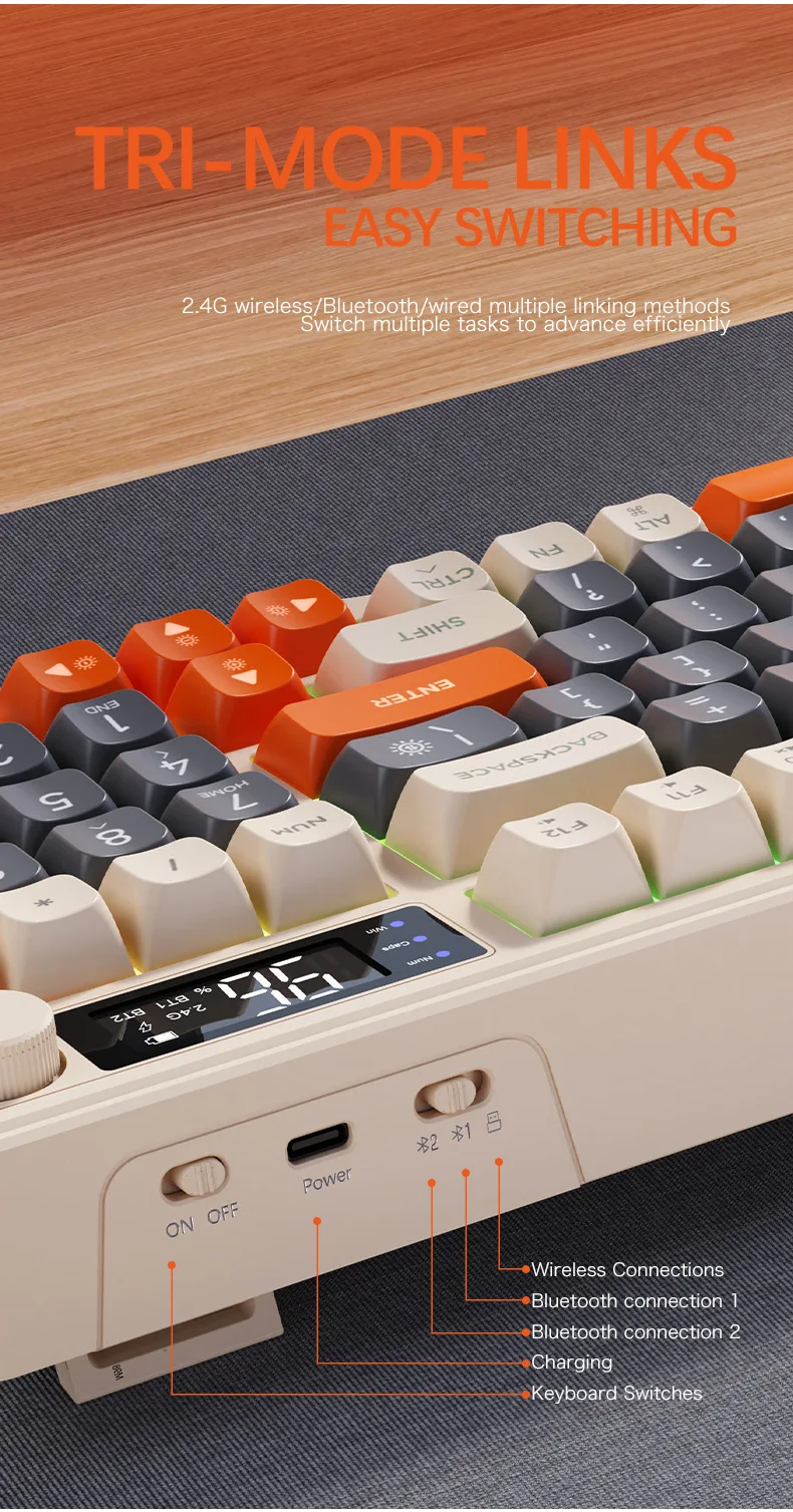 Free Wolf M96 Wireless BT Dual Mode Mechanical Touch Keyboard - RGB ...