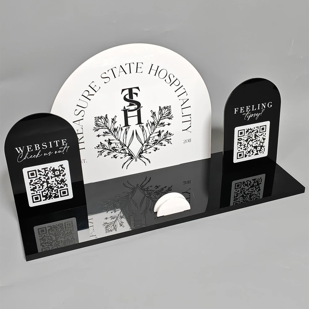 Custom Acrylic Counter QR Code logo Display Welcome Sign Business Card ...