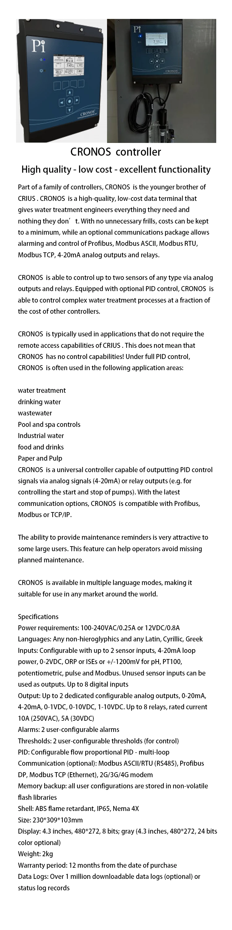 Pi Cronos Controller,Full Pid Control,Water Treatment Universal ...