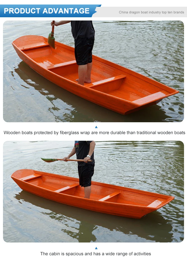 Best Quality 1-3 People Rowboat Orange Small Glass Ladle Wooden Fishing ...