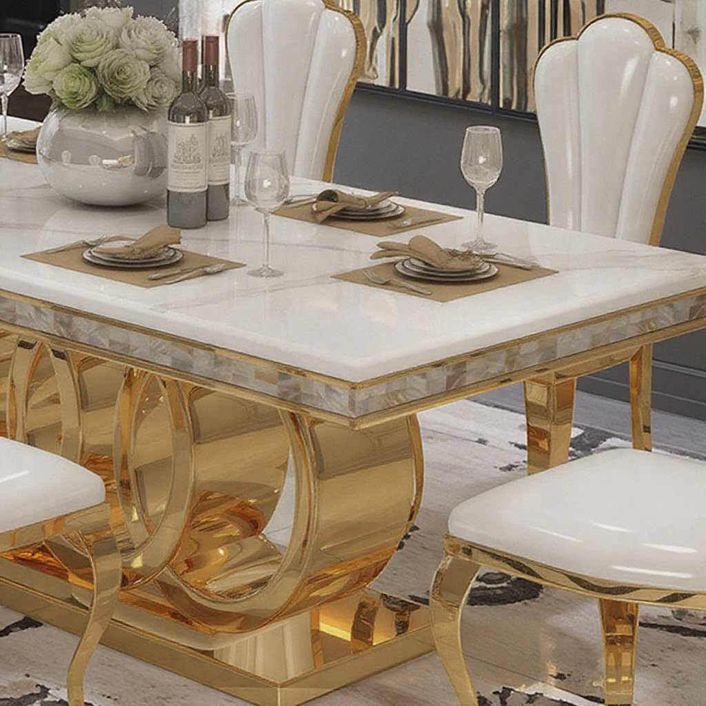 Luxury Stainless Steel Marble Dining Table Modern Simple Rectangular ...