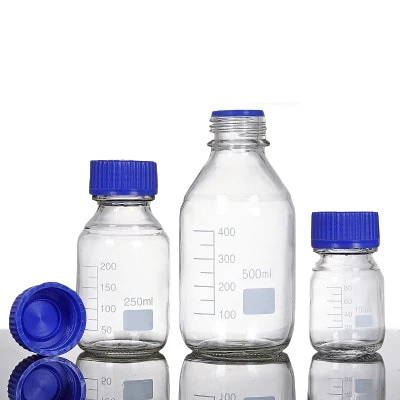 Laboratory 100 250 500ml Round Bottom Blue Screw Glass Media Storage ...