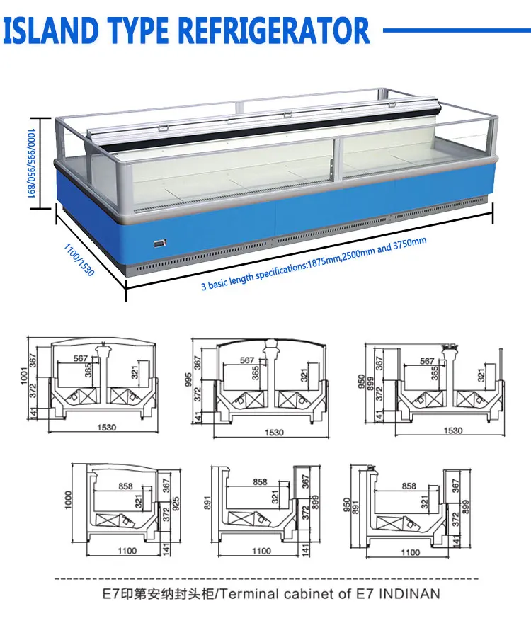 Island Freezer Supermarket Refrigeration Showcase Open Fridge For ...