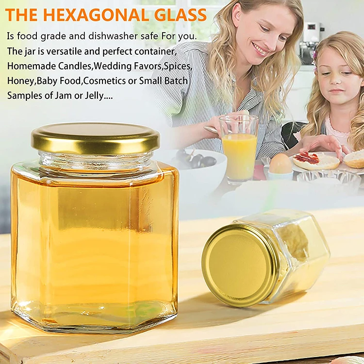 500ml Hexagon Transparent Glass Honey Jars - 16oz Clear Storage