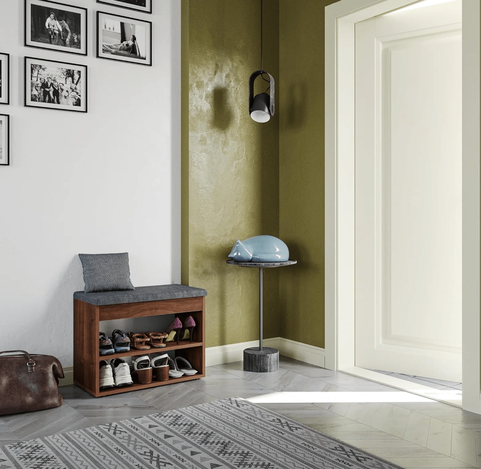 Shoe Rack Bench With Leather Cushion Shoe Shelf For Living Room Mud ...