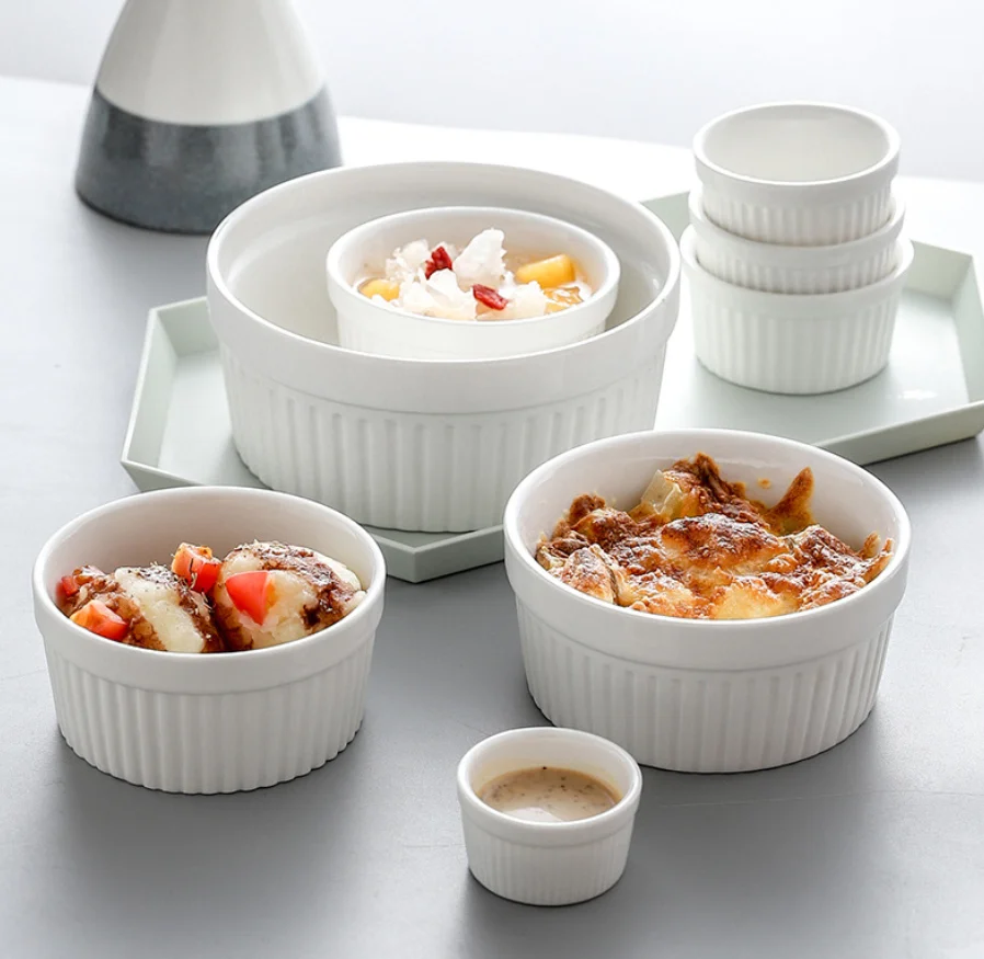 8 OZ White Ceramic Ramekin Bowls - Versatile Baking Dishes