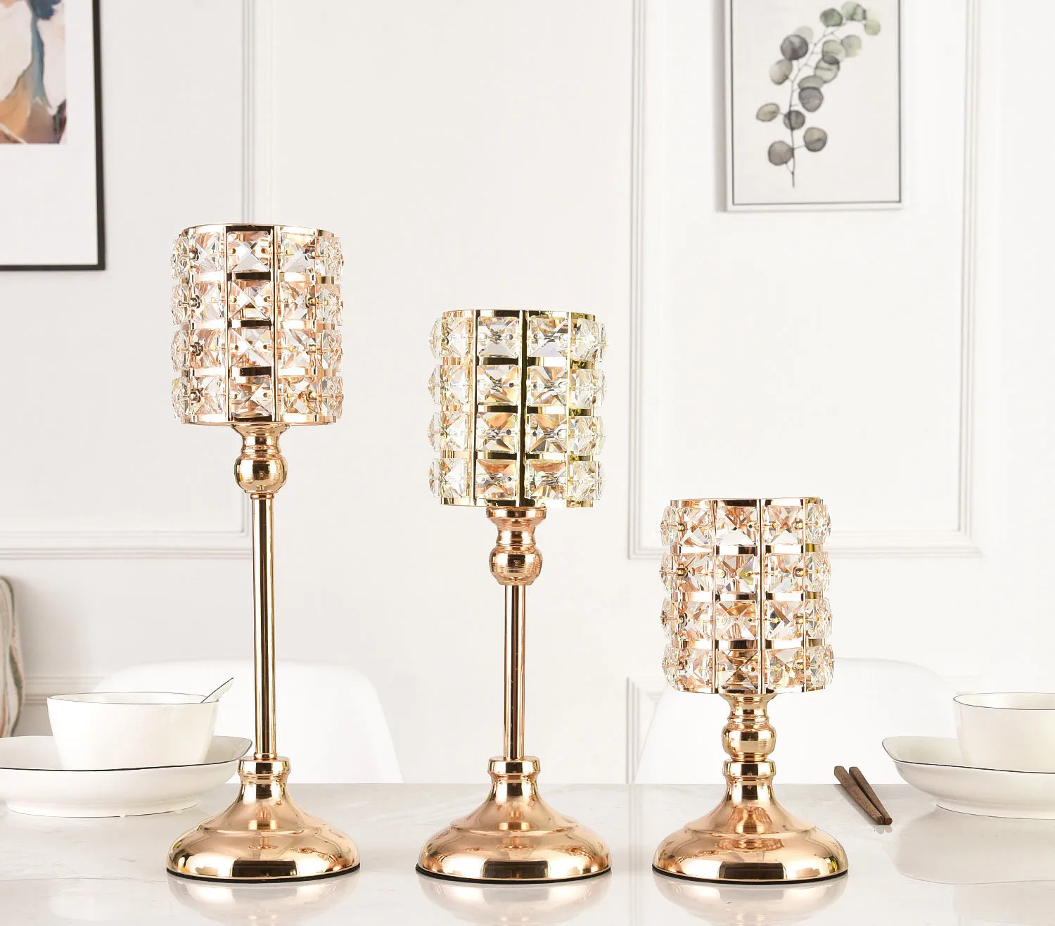 Crystal Gold Metal Table Centerpiece for Wedding Decor