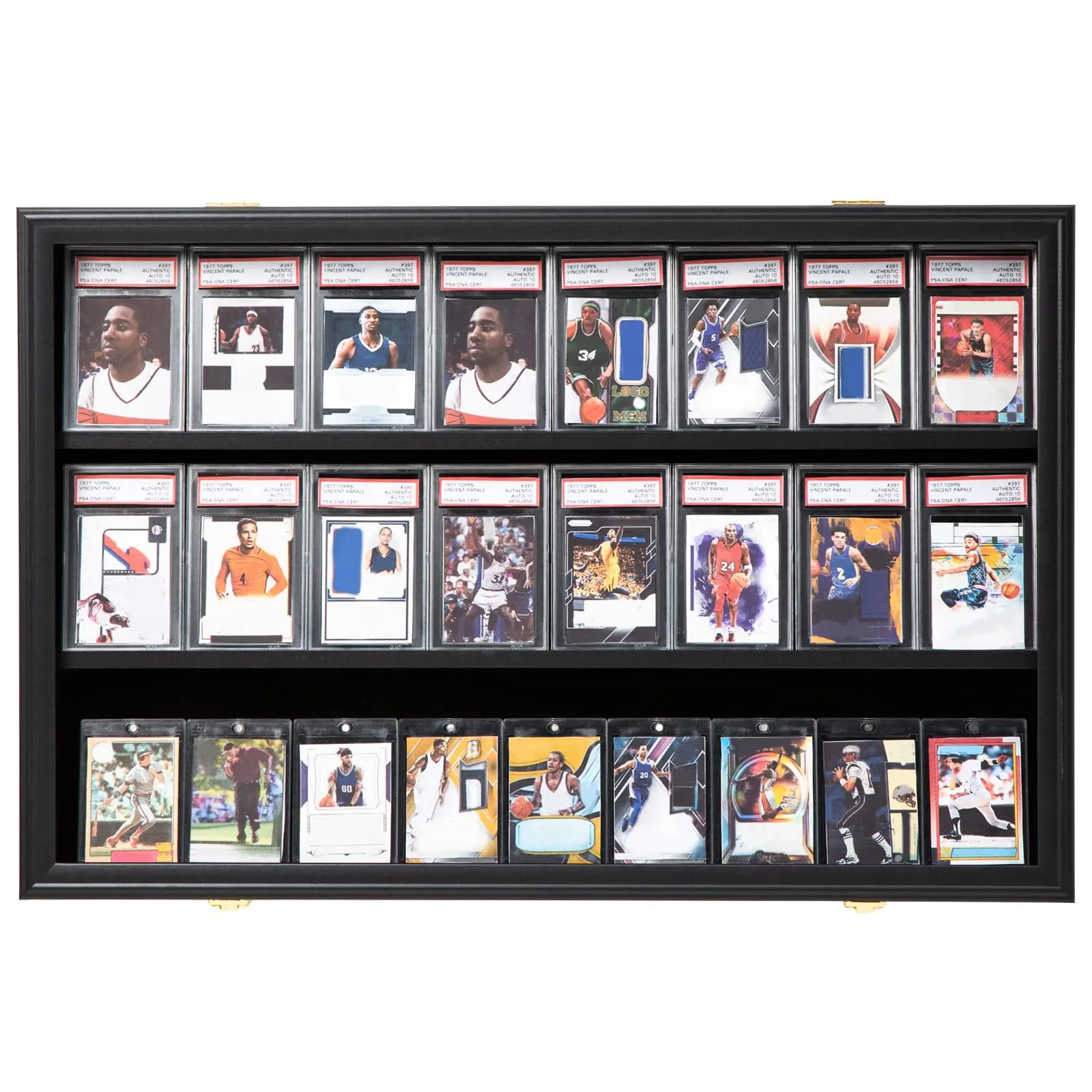 Trading Card Display Frame Wall Cabinet Black 24 Graded Sports Card ...