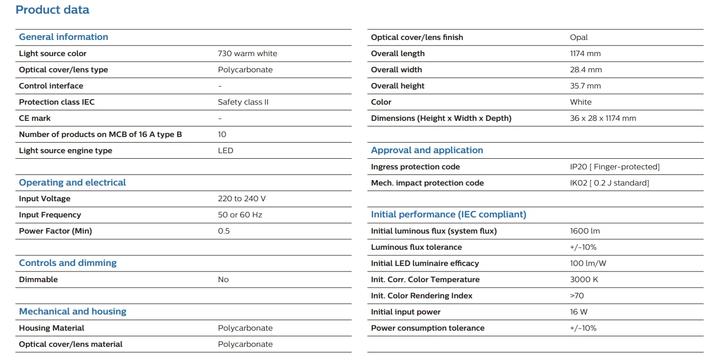 Philips LED Batten Light Essential Smartbright T8 Batten BN016C L1200