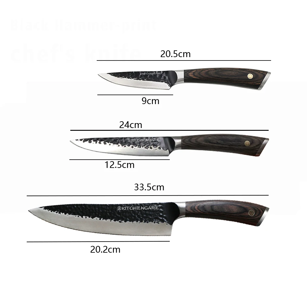 KITCHENCARE Wooden Kitchen Knife Set Black Messer Set Custom Knife ...