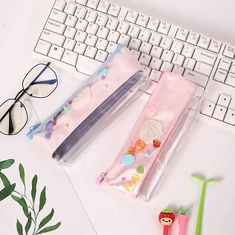 Transparent Shell Flowing Sand Pencil Case Bag Stationery Clear PVC ...
