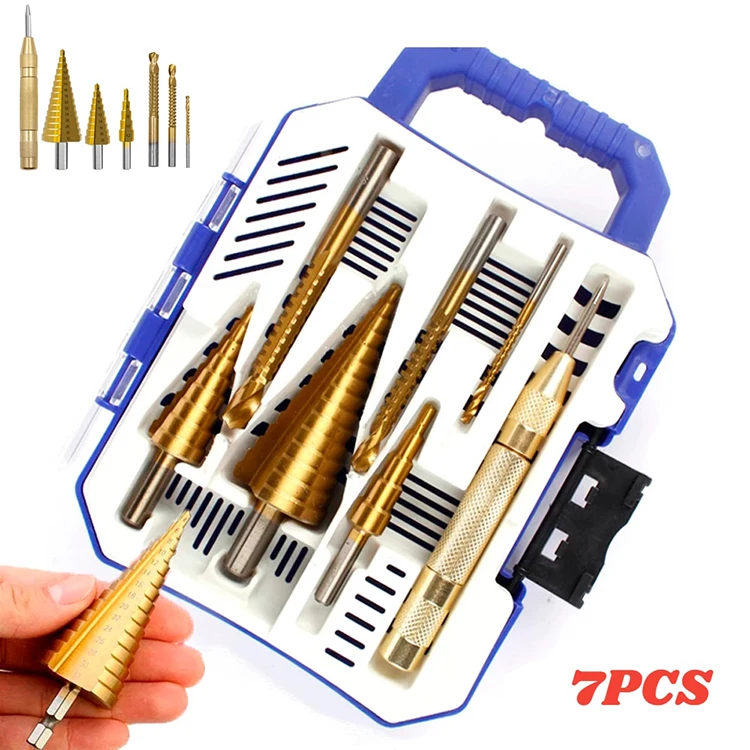 HSS Step Drill Bit Sets Straight Groove Titanium Coated Cone Hole ...