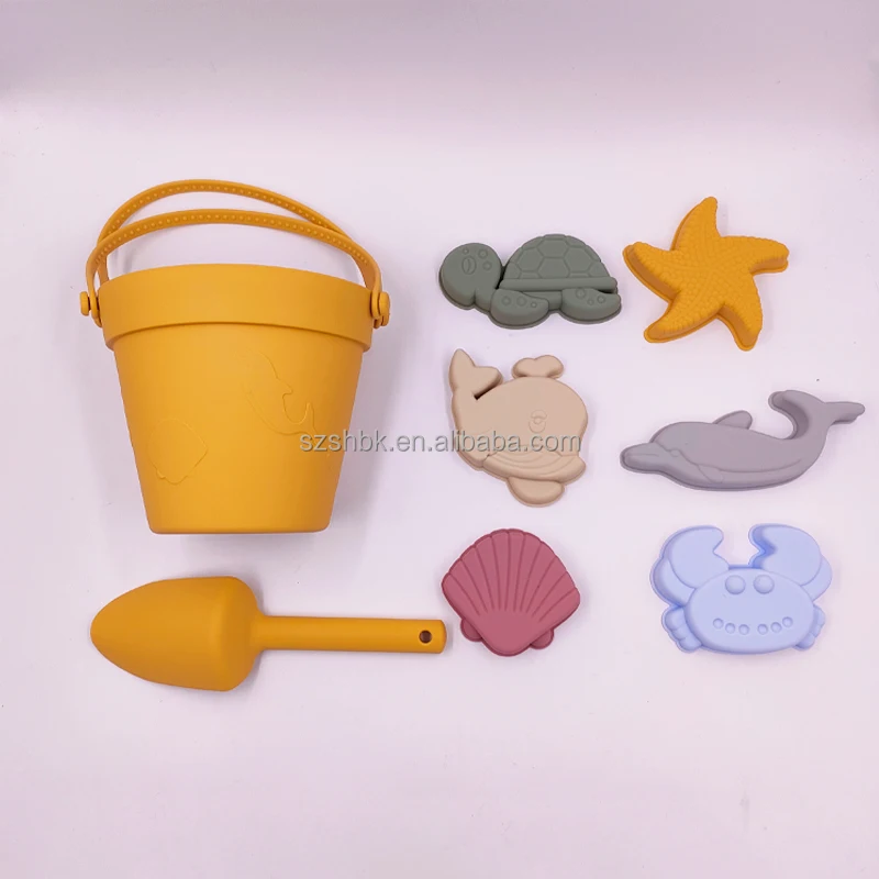 Custom Summer Sand Bucket Beach Baby Toys Animals 8pcs Silicone Beach ...
