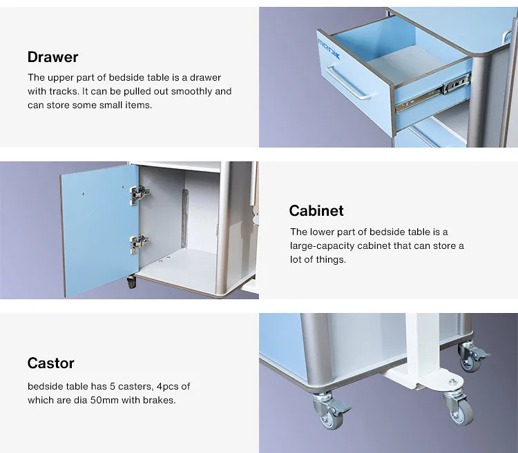 Hospital Medical Mobile Bedside Locker Tables with Dining