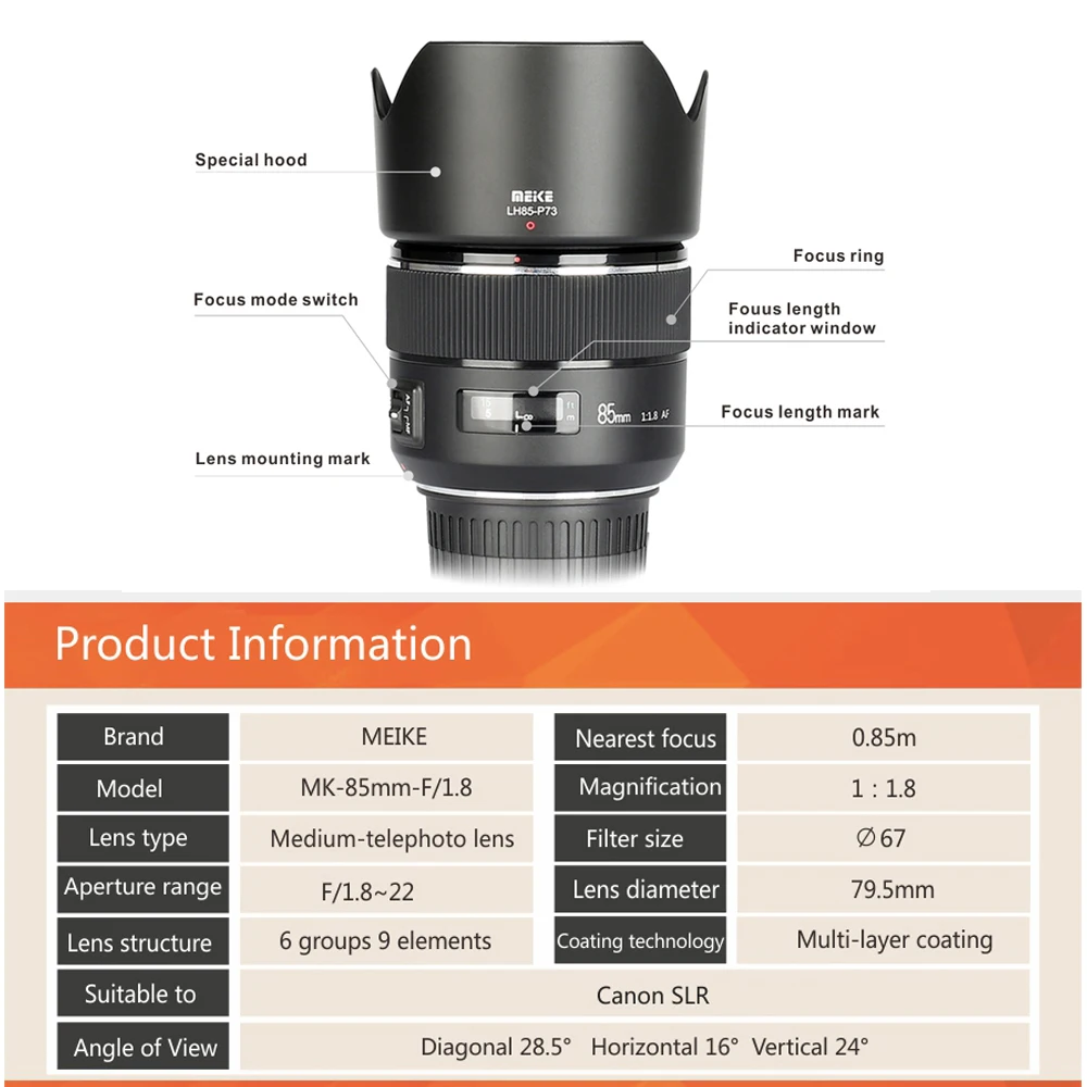 Meike 85mm F1.8 Full Frame Auto Focus Portrait Prime Lens For Canon Eos ...