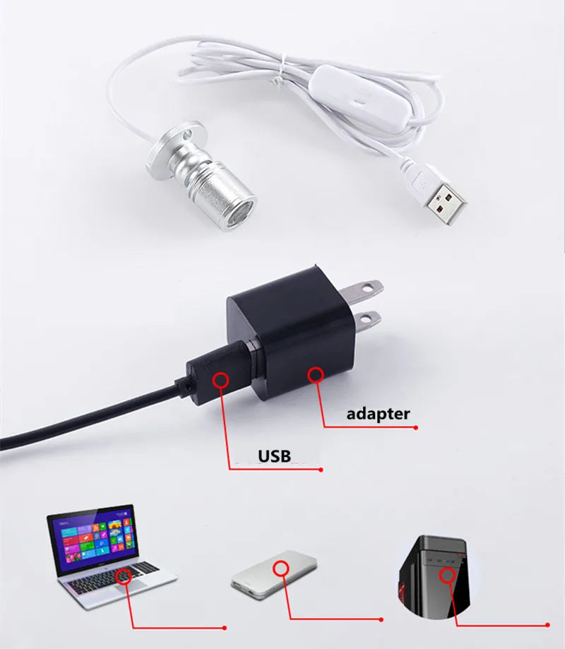 Led Usb Spotlight 3w Dc5v Jewelry Cabinet Showcase Counter Lamp Surface ...