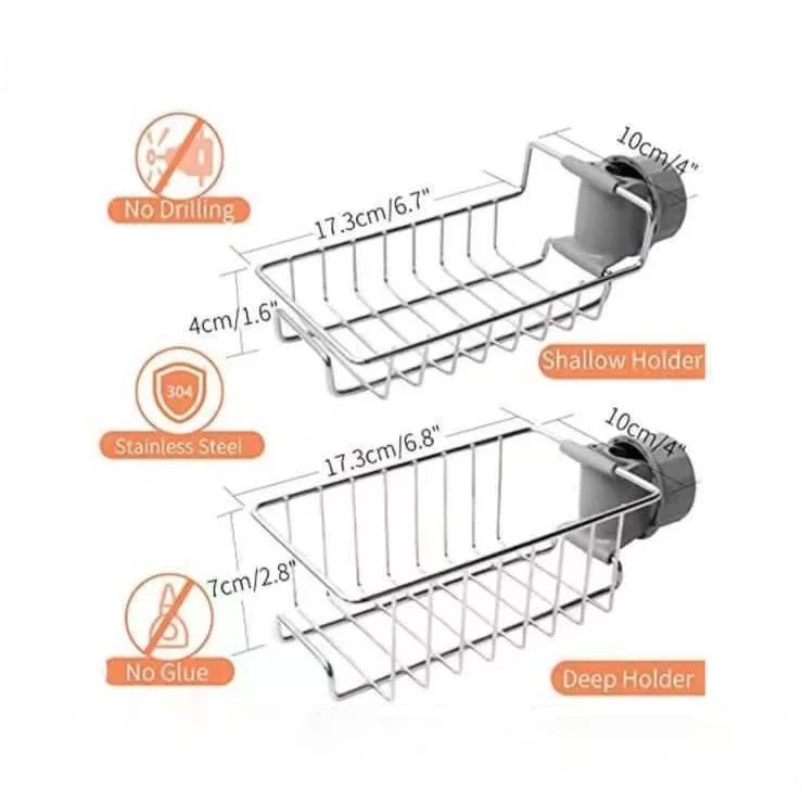 2 Pcs Set Adjustable Faucet Tap Drain Rack Kitchen Utensil Rack Sponge ...