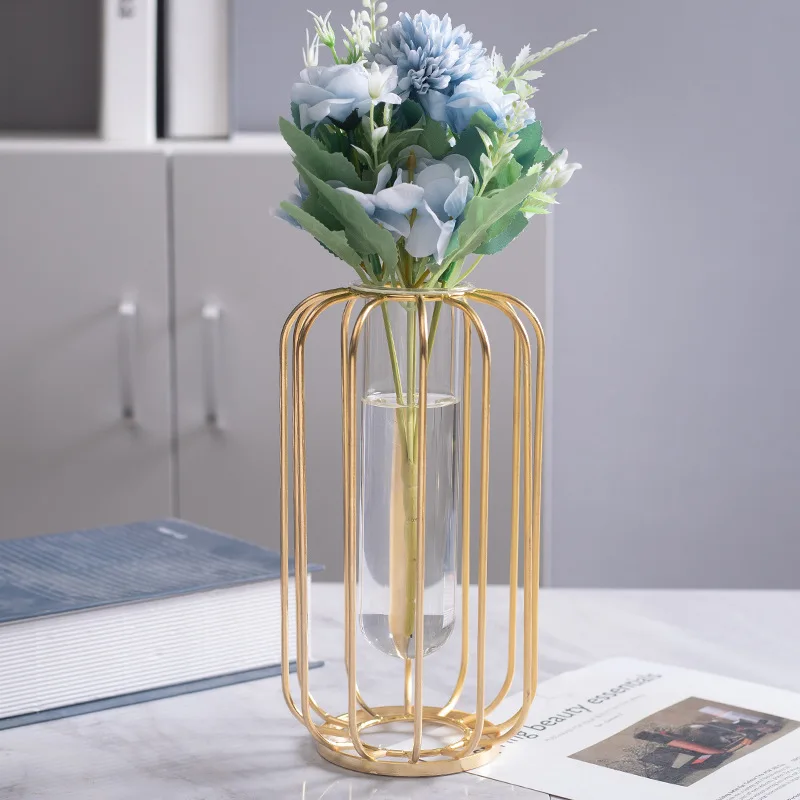 Home Décor MODERN STYLE l Golden Glass Vase Iron Hydroponic Plant ...