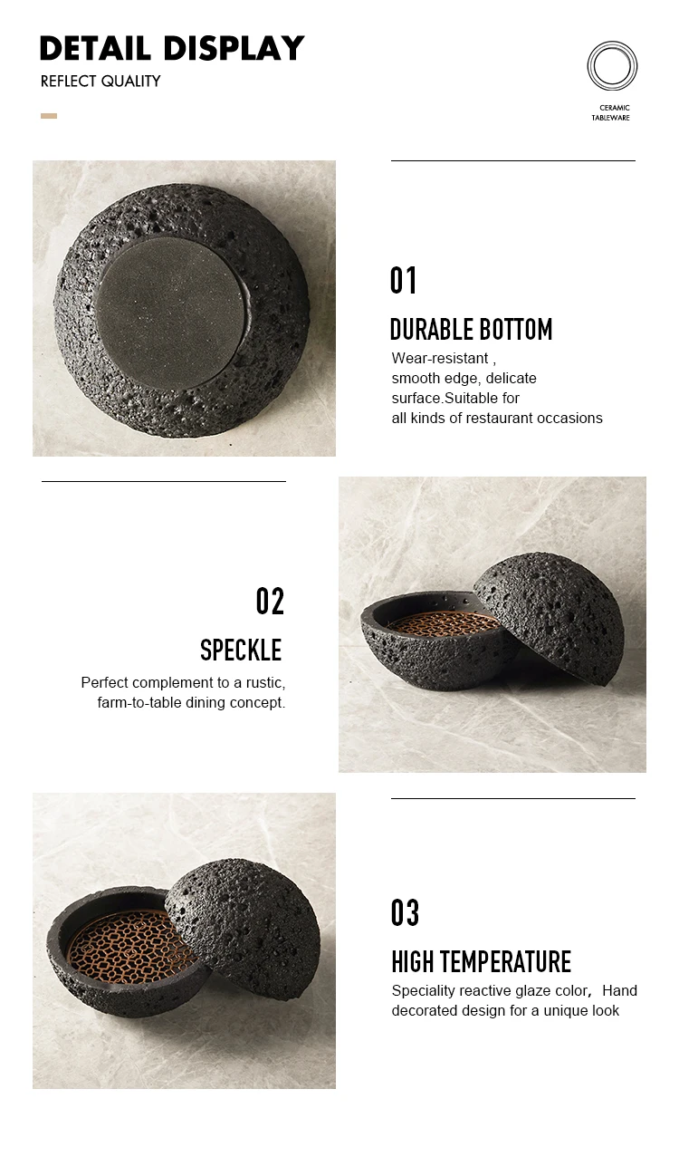 Volcanic Stone Ball Set - Black Ceramic Plates for Events