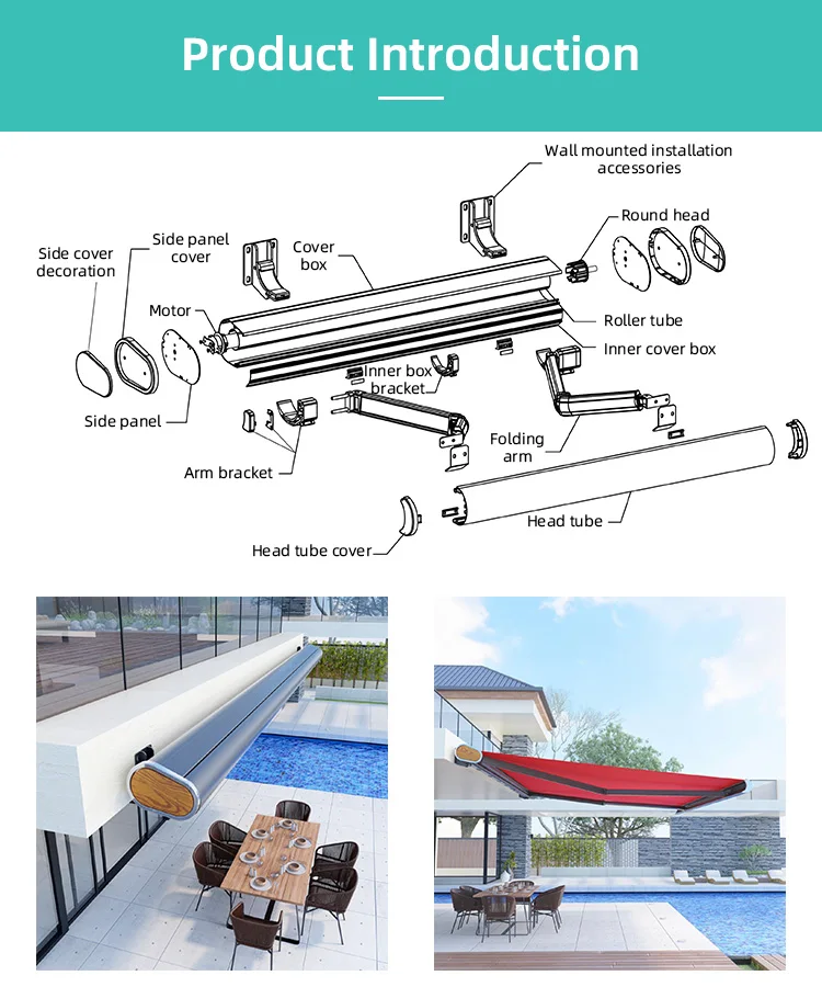 QINGYING Motorized Retractable Awning Arm Heavy Duty High Wind Exterior ...