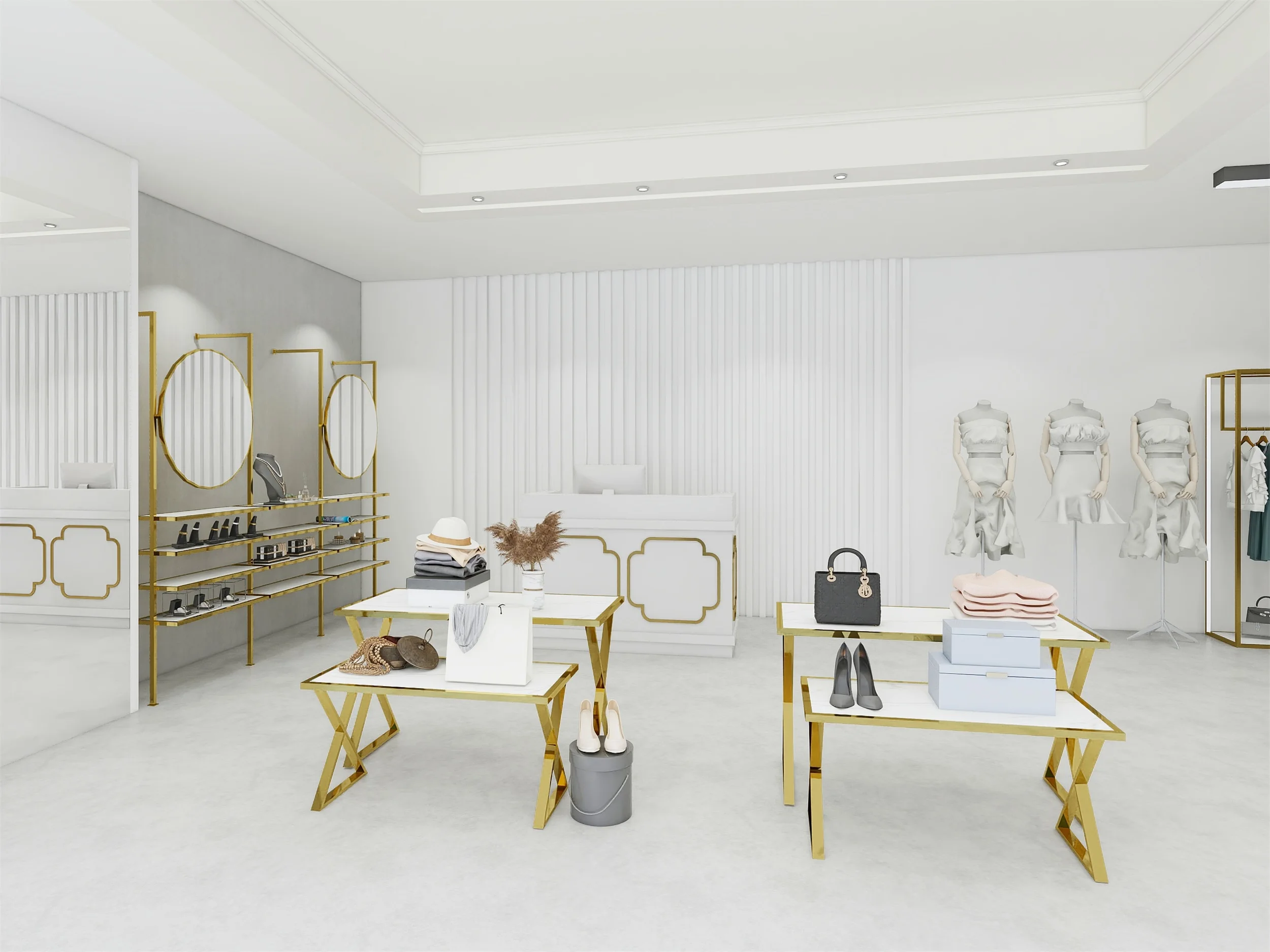 Gold Marble Grain Modern Display Table for Retail Clothes Shop