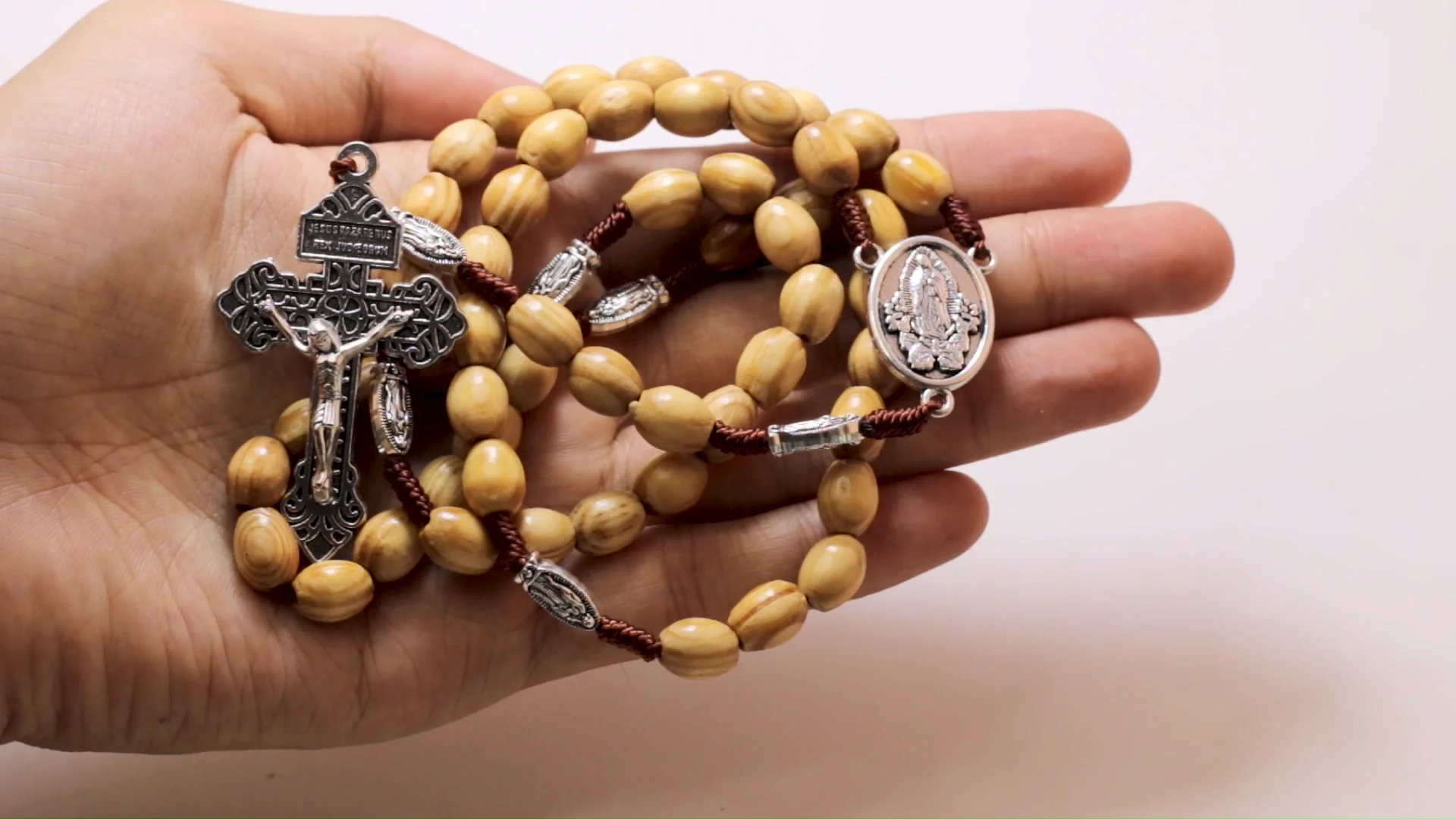 Woven Catholic Religious Items Guadalupe Rosary 8*10mm Light Brown ...
