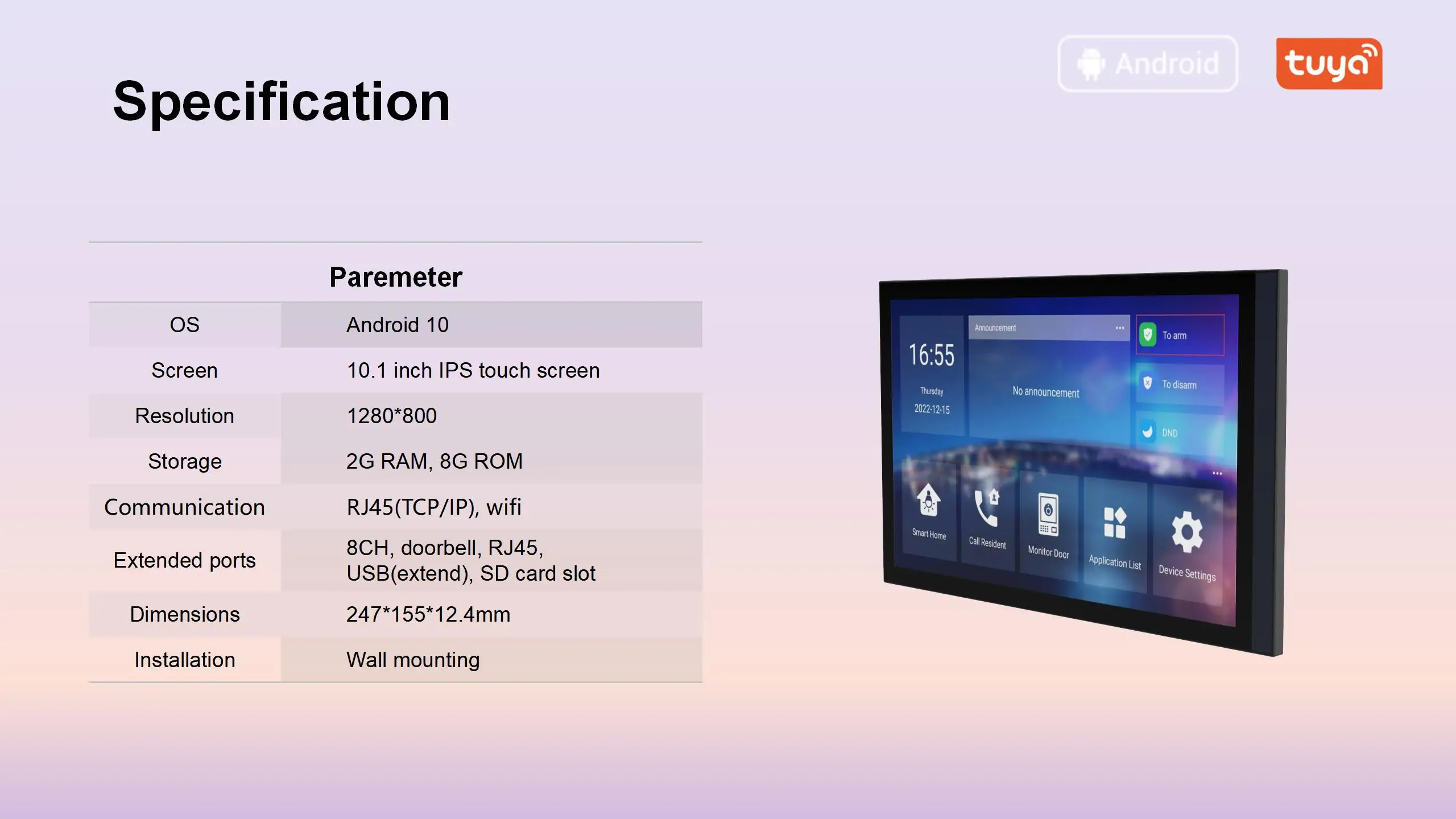 Tuya Zigbee Smart IP Intercom System with 10" IPS Display
