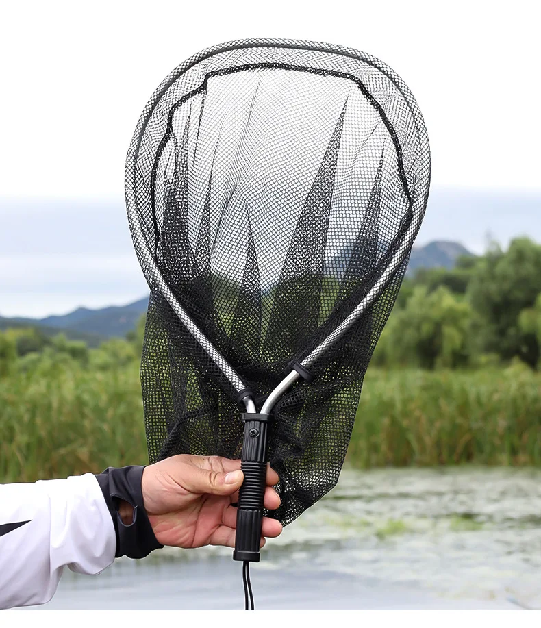 Black Knotless Net Stainless Handle Nylon Fishing Landing Net Pvc ...