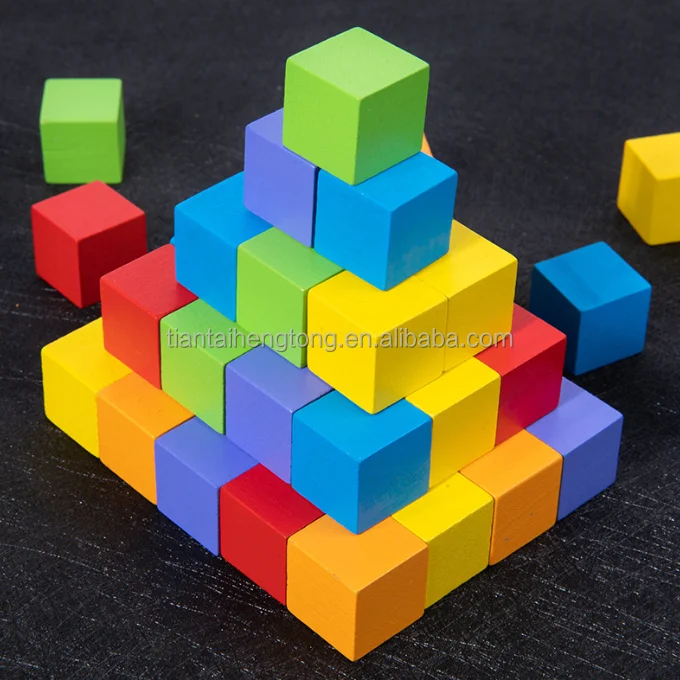 Wooden Colorful Cube Blocks Solid Wood Small Squares Children Space ...