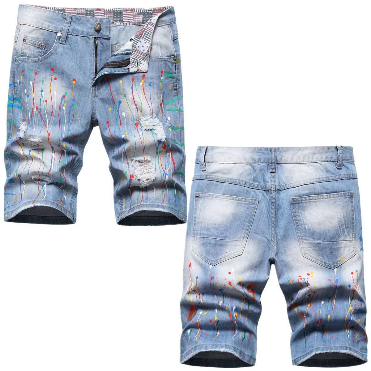 Ripped Destroyed Distressed Denim Shorts Mens Hole Denim Shorts Blue ...