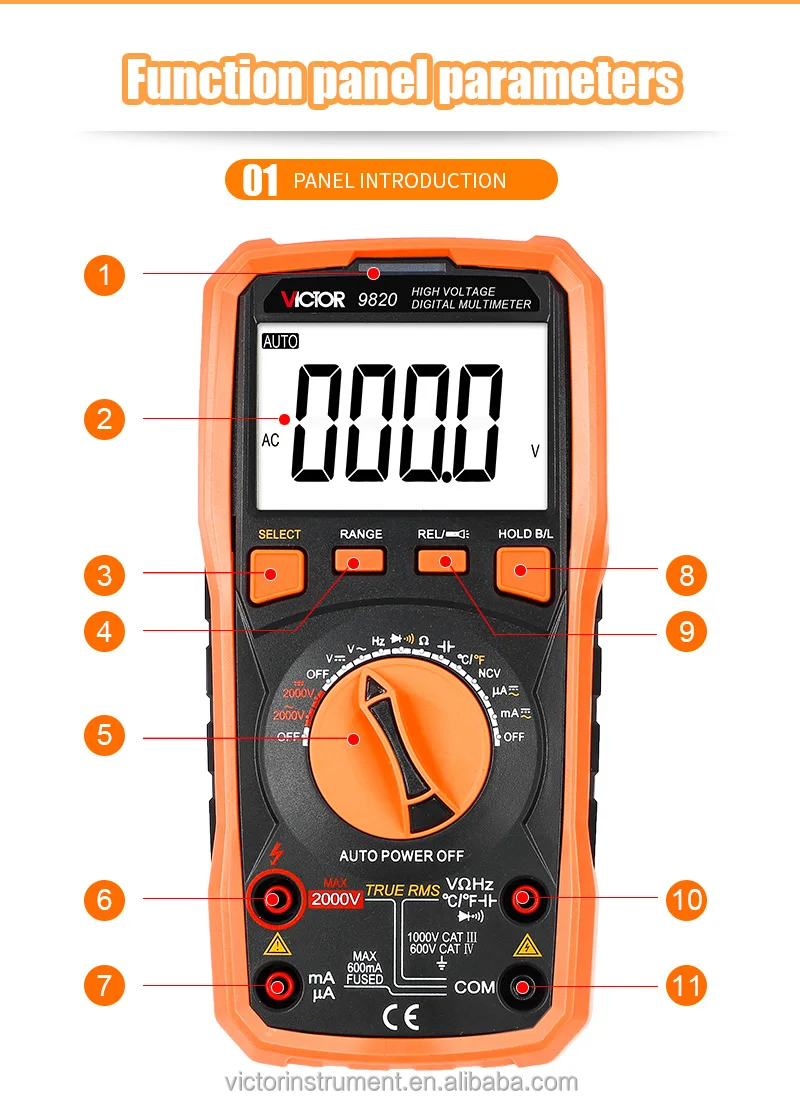VICTOR 9820 High Voltage Digital Multimeter - 2000V NCV