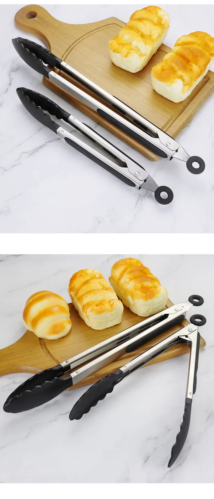 Black Color Silicone Head Cooking Tong Locked Multifunctional Kitchen ...