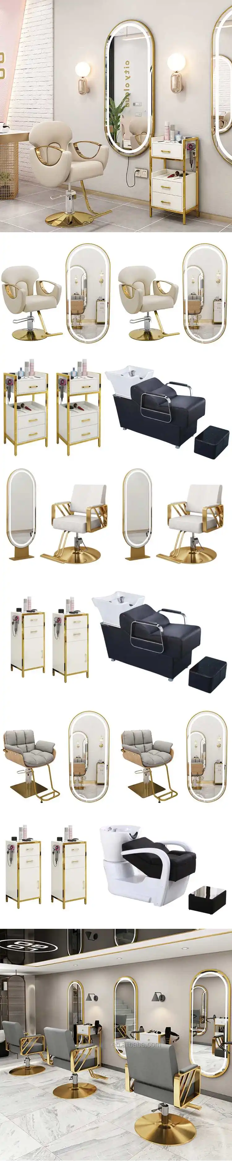 Luxury Salon Furniture Package Gold Barber Chair Set Hairdressing ...