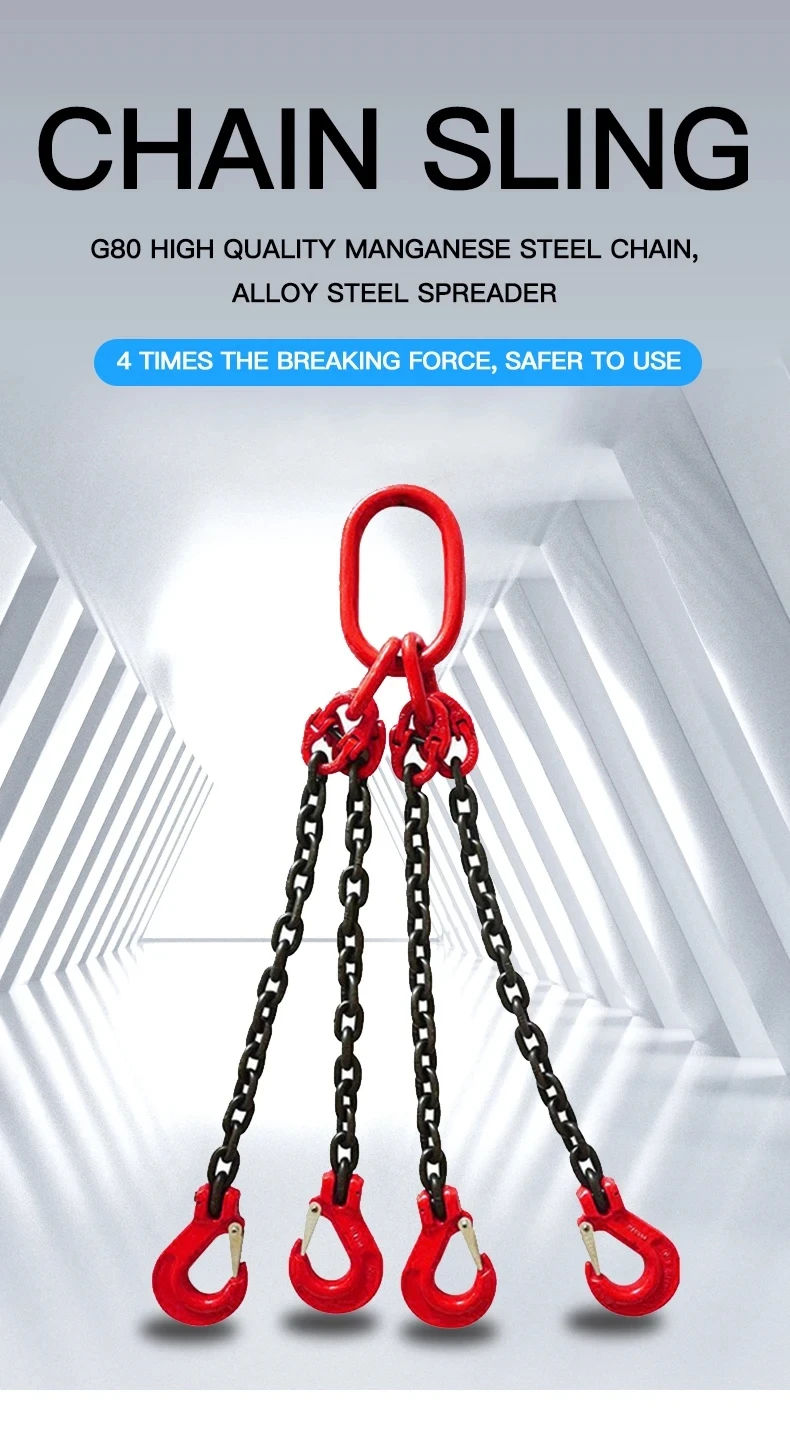 8 Ton 2-Leg Chain Sling 16 mm Diameter Grade 80 Welded Steel Hoisting ...