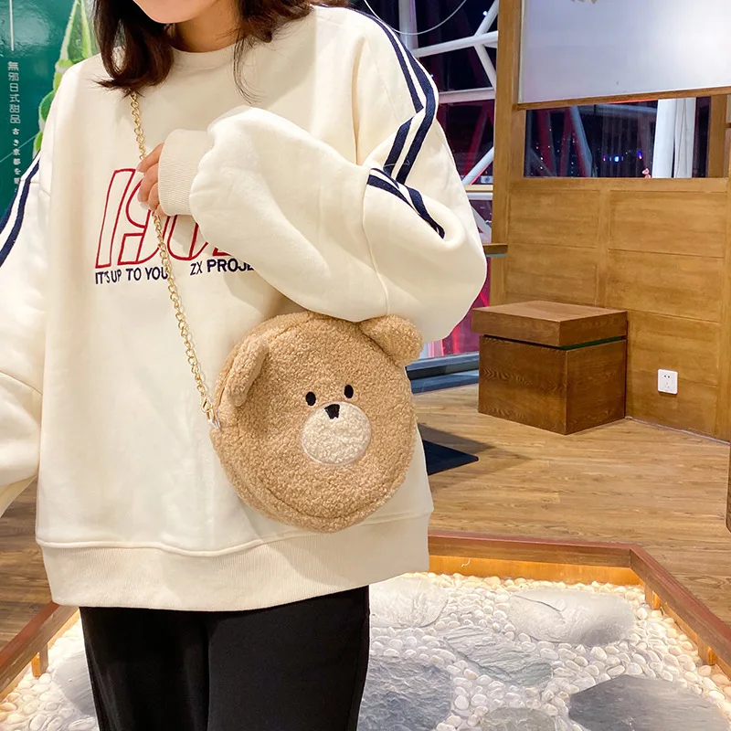 Korean Plush Female Cartoon Small Cute Teddy Bear Embroidery Shoulder ...