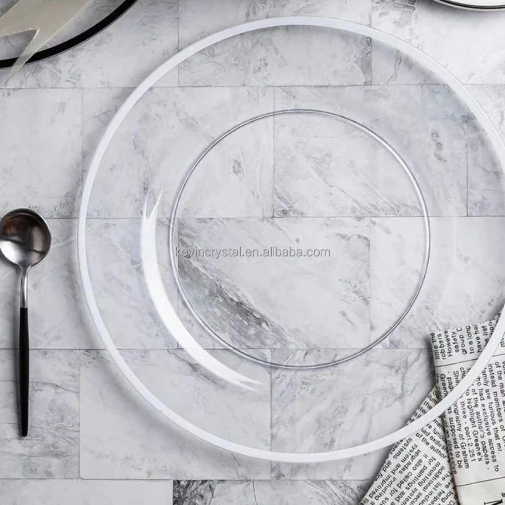 Plato cargador de cristal con borde dorado y plateado para hotel, plato ...