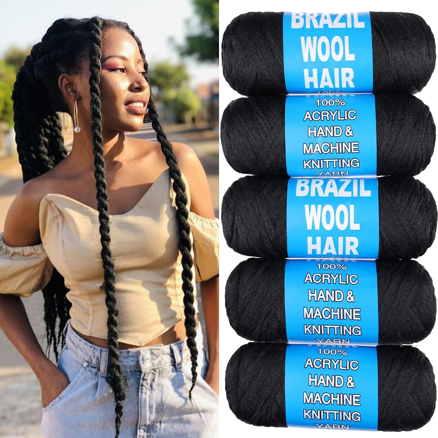 African Braids Knitting Hair Braids 70G/Roll Natural Black Brazilian ...