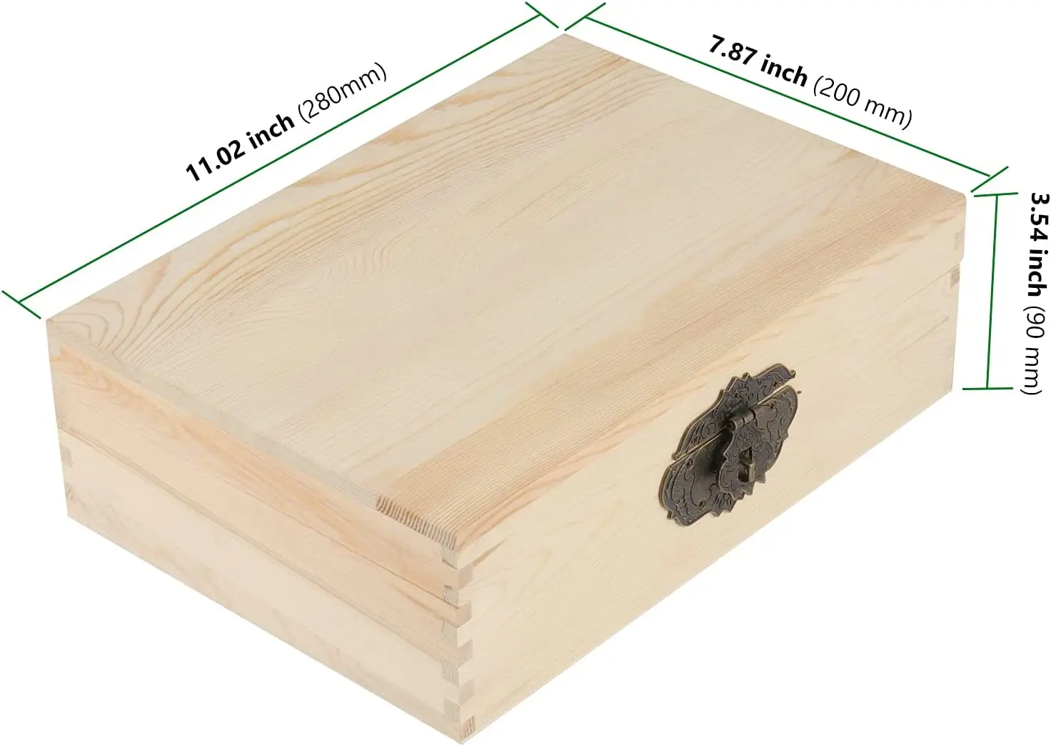 Rectangle Extra Large Unfinished Pine Wood Box With Hinged Lid And ...